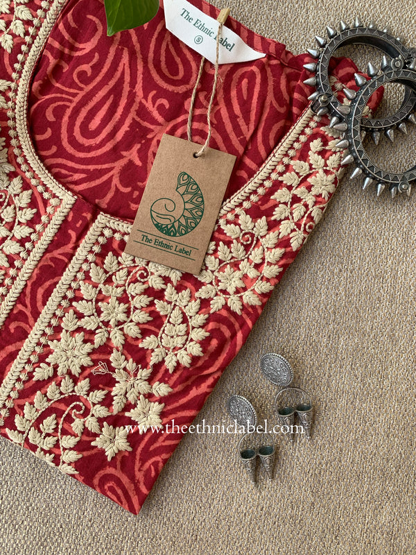 "Manjari" Hand Block Printed Embroidered Cotton kurta – The Ethnic Label
