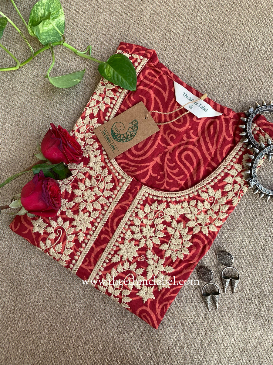 "Manjari" Hand Block Printed Embroidered Cotton kurta – The Ethnic Label