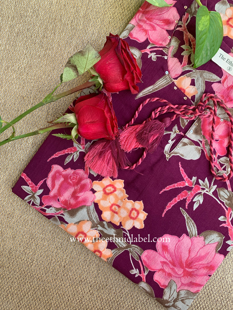 "Veeha" Floral Cotton kurta – The Ethnic Label