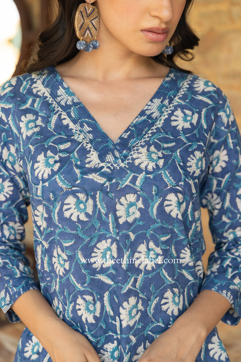 "Baadal" Indigo Hand Block Printed Cotton kurta – The Ethnic Label