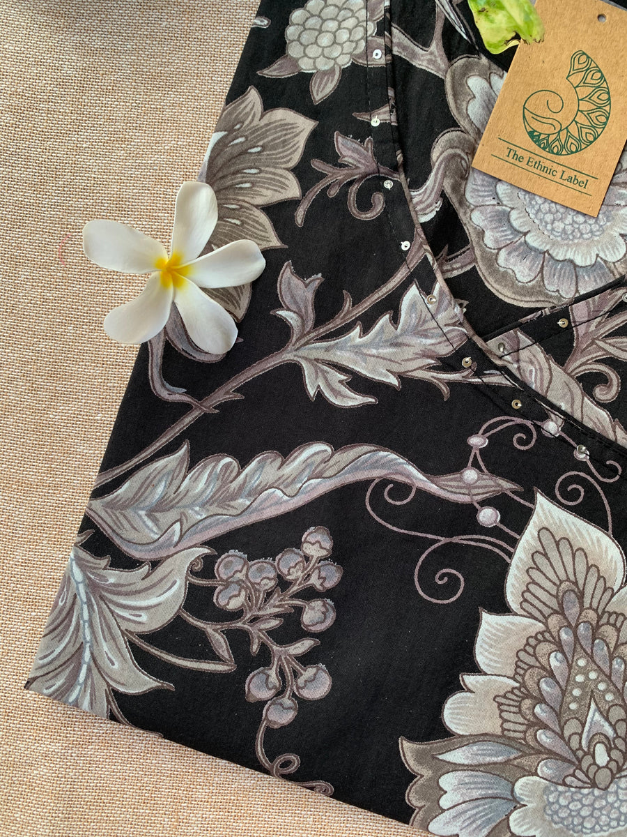 "Samar" Black Hand Block Printed Angrakha Cotton kurta – The Ethnic Label