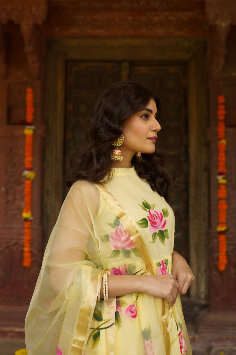 Hand Painted Yellow Sharara Set – The Ethnic Label