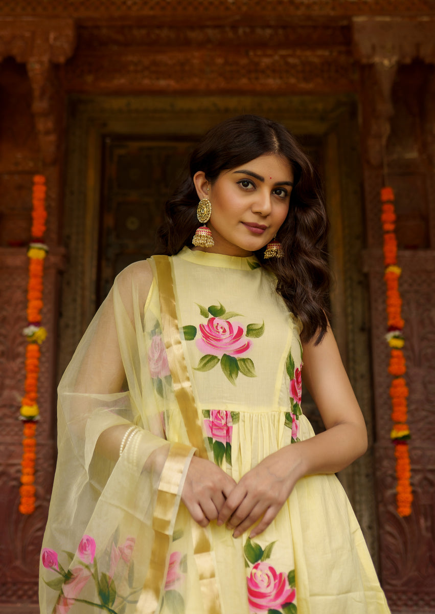 Hand Painted Yellow Sharara Set – The Ethnic Label